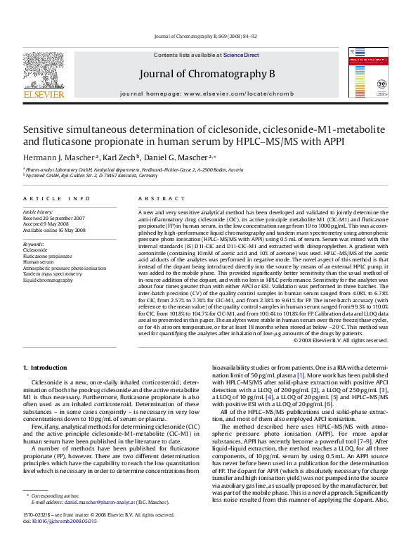 Pdf Sensitive Simultaneous Determination Of Ciclesonide Ciclesonide M1 Metabolite And