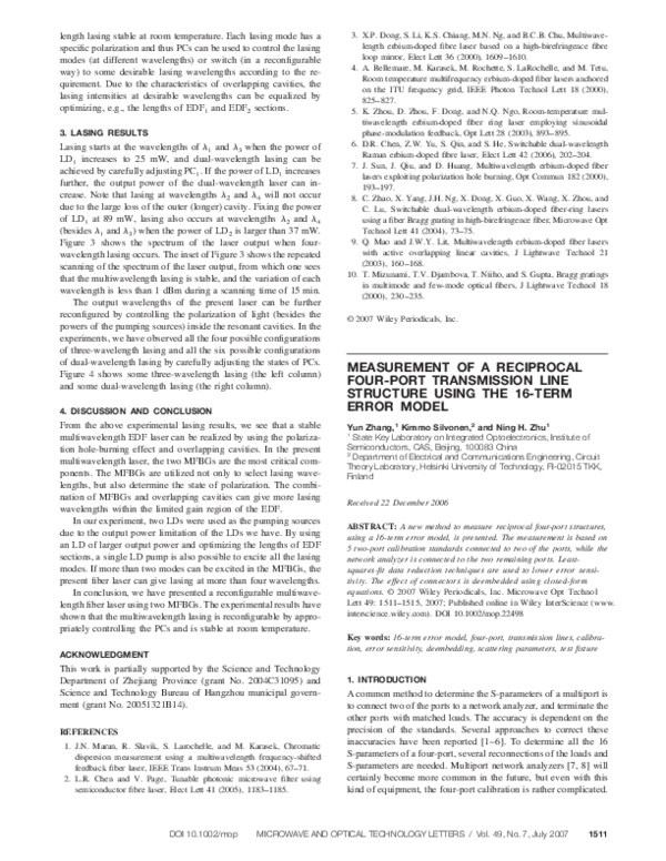 (PDF) Measurement of a reciprocal four-port transmission line structure ...