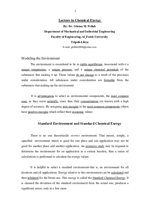 (PDF) Chemical Exergy