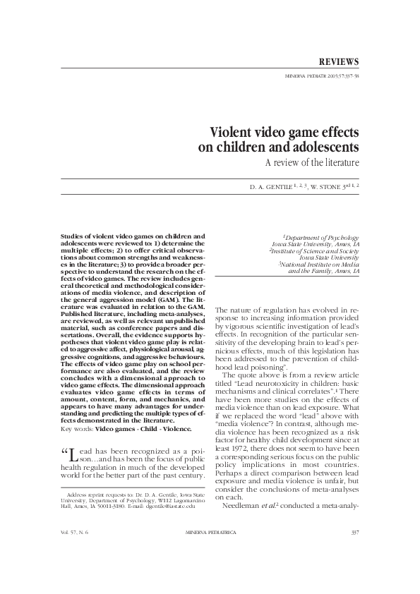 (PDF) Violent video game effects on children and adolescents