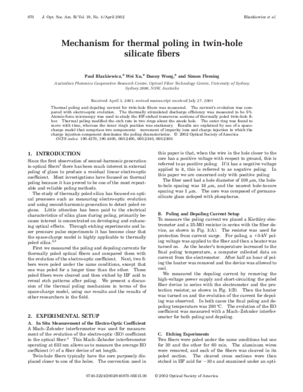 (PDF) Mechanism for thermal poling in twin-hole silicate fibers