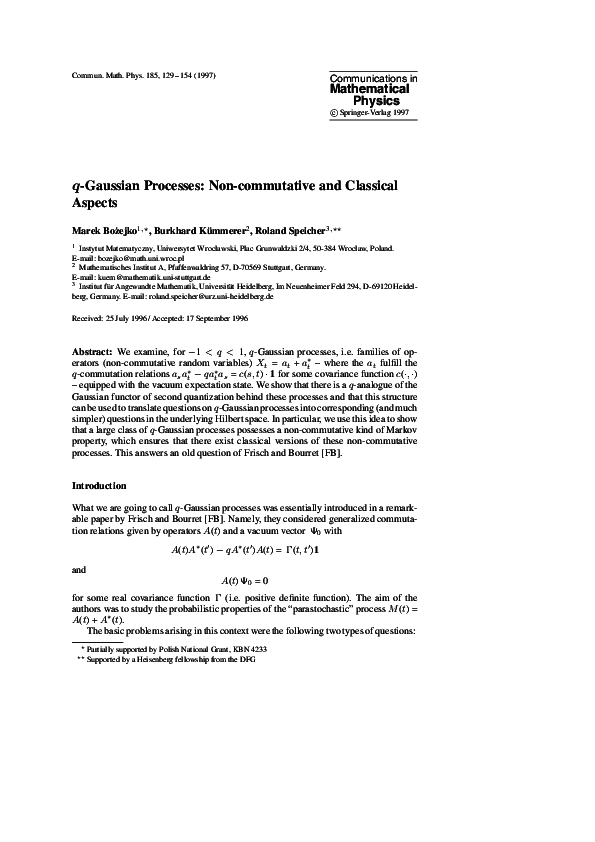 Pdf Q Gaussian Processes Non Commutative And Classical Aspects
