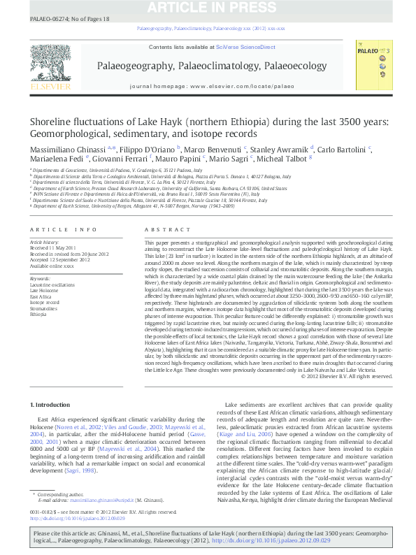 (PDF) Shoreline fluctuations of Lake Hayk (northern Ethiopia) during ...