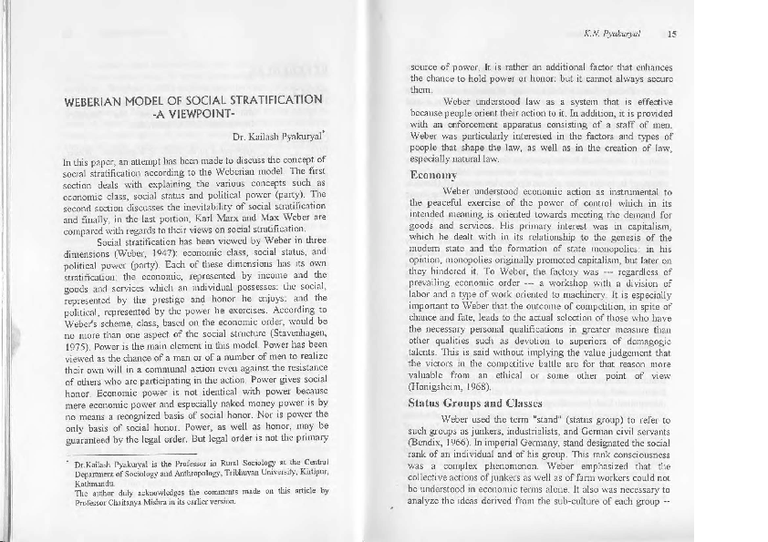 (PDF) Weberian model of social stratification - a viewpoint