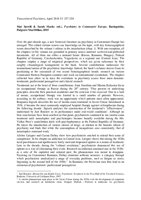 (PDF) Mat Savelli & Sarah Marks (Eds.), Psychiatry in Communist Europe ...