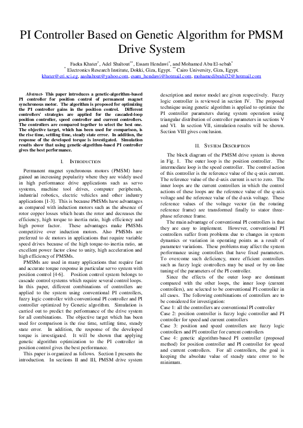 (PDF) PI controller based on genetic algorithm for PMSM drive system