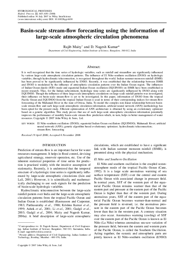 Basin Scale Stream Flow Forecasting Using The Information Of Large Scale Atmospheric Circulation