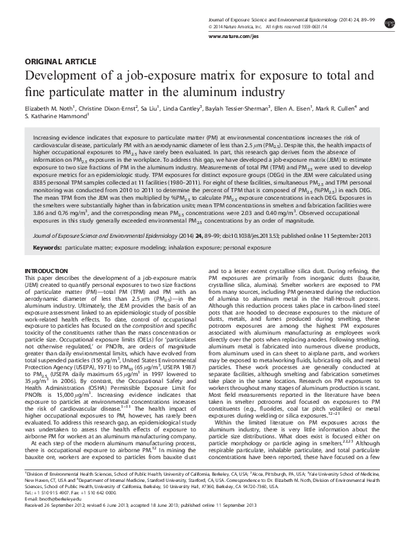 (PDF) Development of a job-exposure matrix for exposure to total and ...