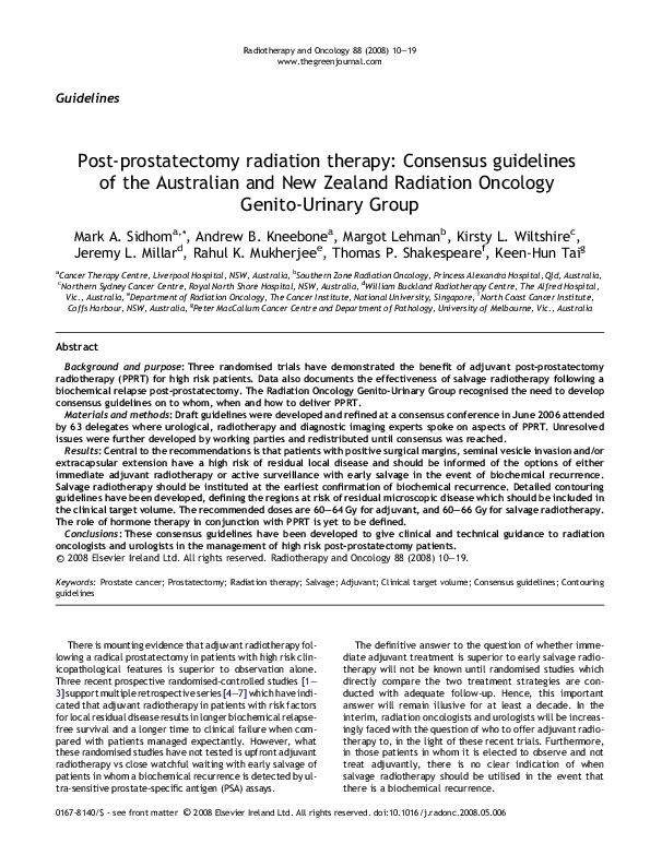 (PDF) Post-prostatectomy radiation therapy: Consensus guidelines of the ...
