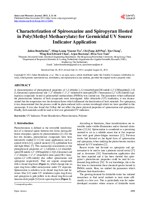 (PDF) Characterization of Spirooxazine and Spiropyran Hosted in Poly ...
