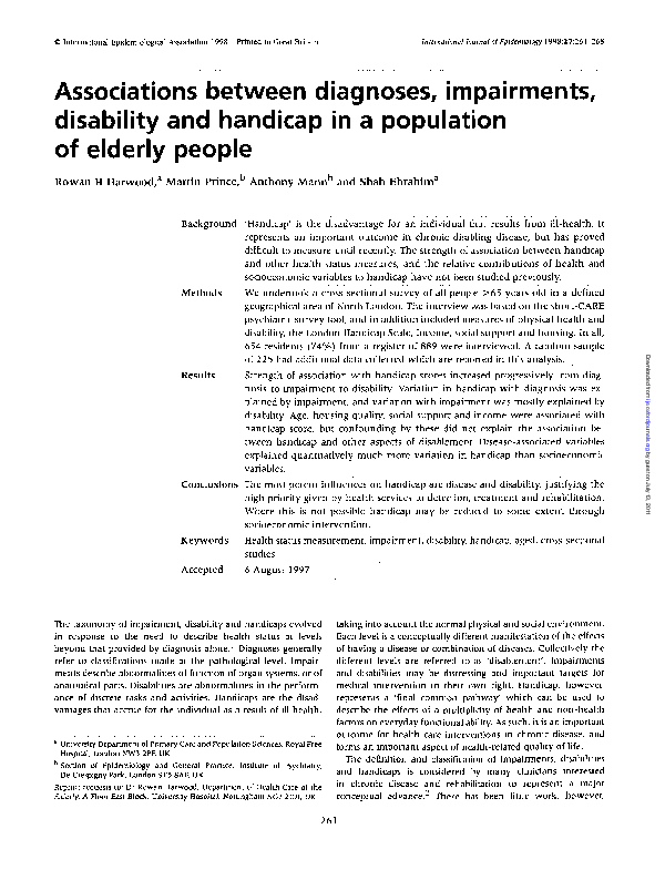 (PDF) Associations between diagnoses, impairments, disability and ...
