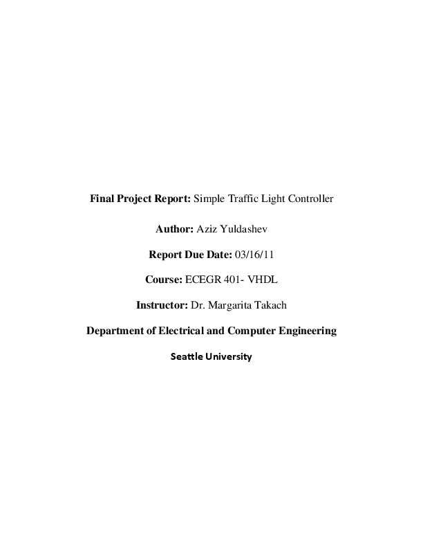(PDF) Final Project Report: Simple Traffic Light Controller