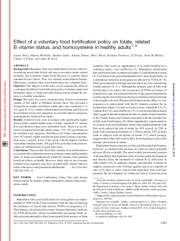 (PDF) Effect of a voluntary food fortification policy on folate ...