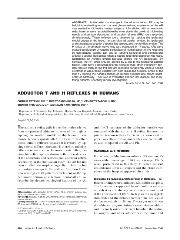 (PDF) Adductor T and H reflexes in humans