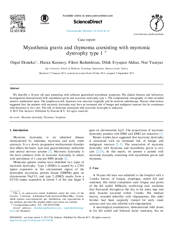(PDF) Myasthenia gravis and thymoma coexisting with myotonic dystrophy type 1