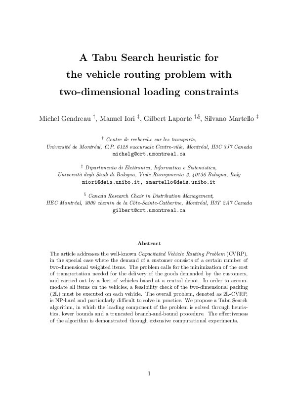 (PDF) A tabu search heuristic for the vehicle routing problem with backhauls and time windows