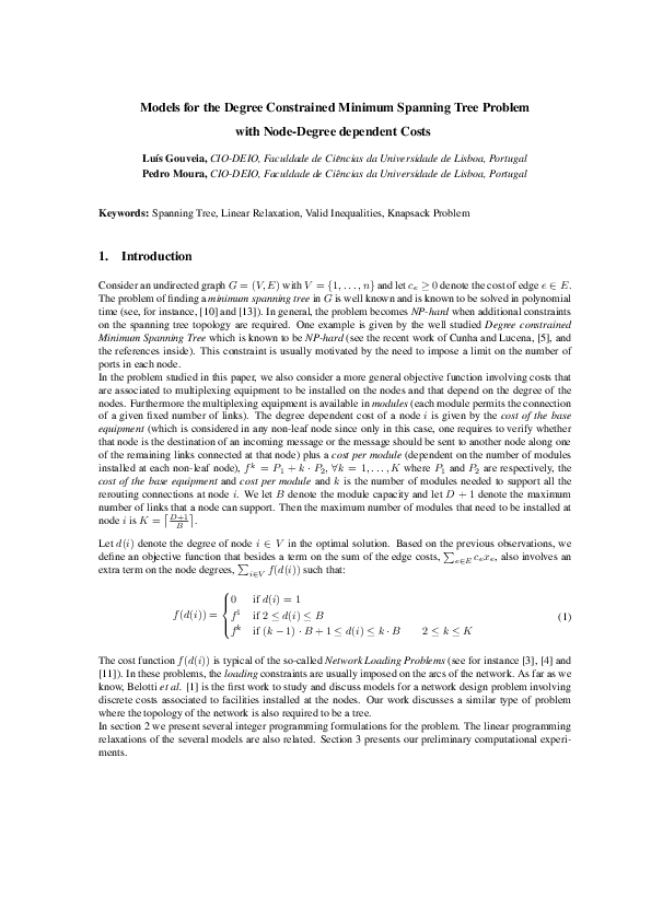 Pdf Models And Heuristics For The K Degree Constrained Minimum Spanning Tree Problem With