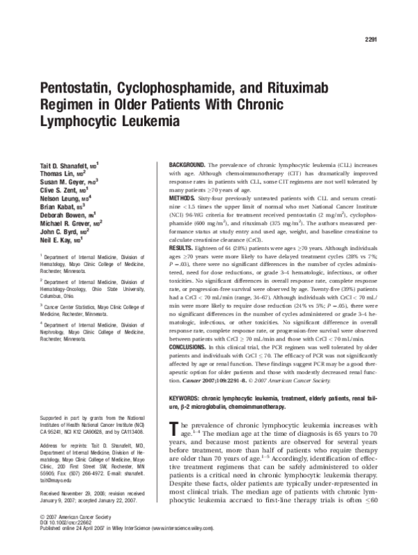 (PDF) Pentostatin, cyclophosphamide, and rituximab regimen in older ...