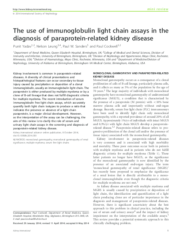 (PDF) The use of immunoglobulin light chain assays in the diagnosis of ...