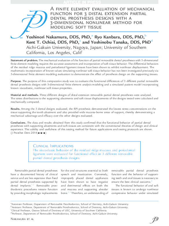 (PDF) A finite element evaluation of mechanical function for 3 distal extension partial dental ...