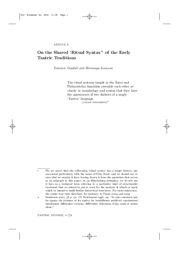 (PDF) On the Shared ‘Ritual Syntax’ of the Early Tantric Traditions, by ...