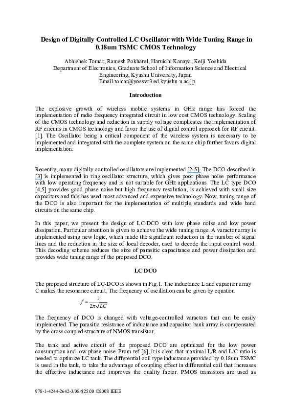 (PDF) Design of digitally controlled LC oscillator with wide tuning ...