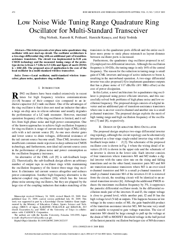 (PDF) Low Noise Wide Tuning Range Quadrature Ring Oscillator for Multi-Standard Transceiver