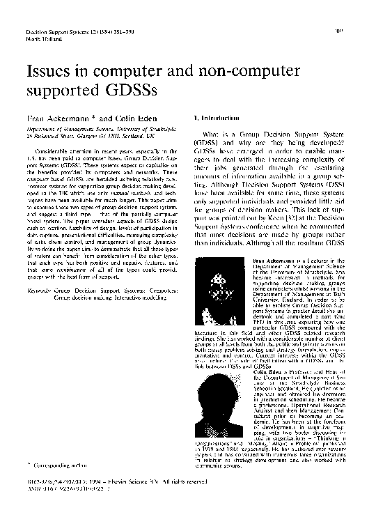 (PDF) Issues in computer and non-computer supported GDSSs | Colin Eden - Academia.edu