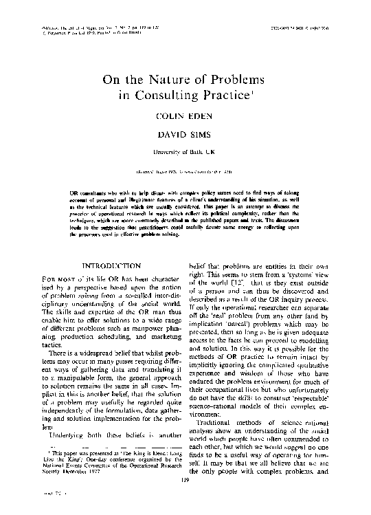 (PDF) On the nature of problems in consulting practice