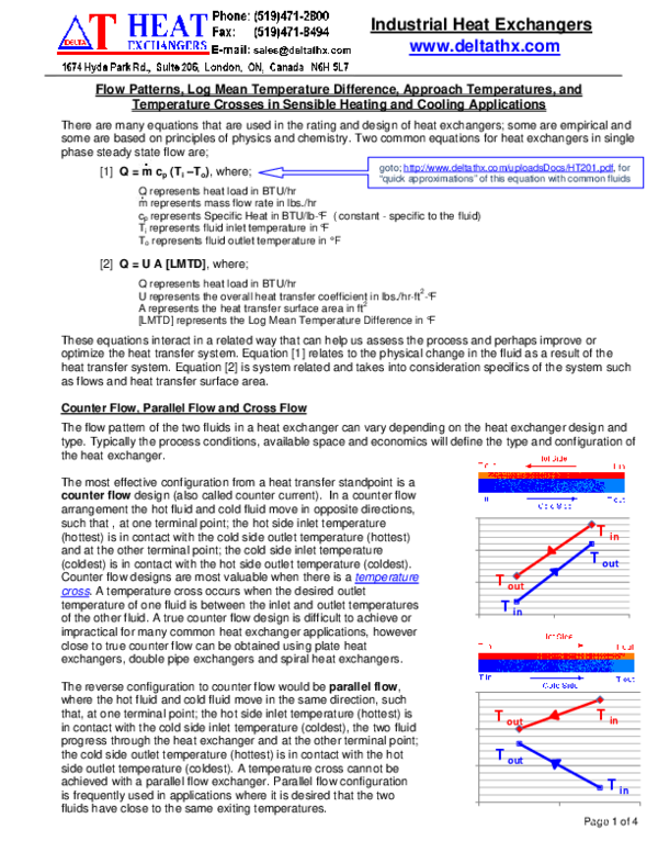 (PDF) Flow Patterns, Log Mean Temperature Difference, Approach ...