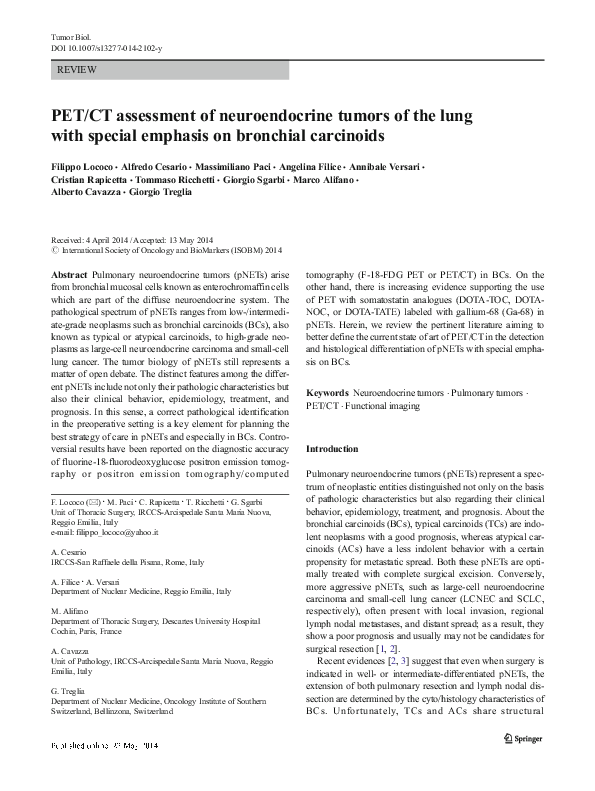(PDF) PET/CT assessment of neuroendocrine tumors of the lung with ...