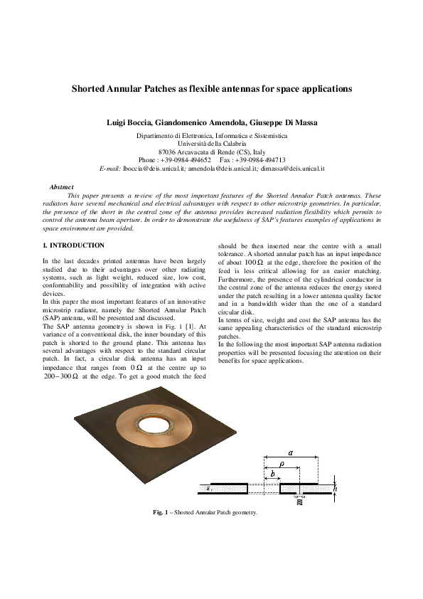 (PDF) Shorted annular patches as flexible antennas for space applications
