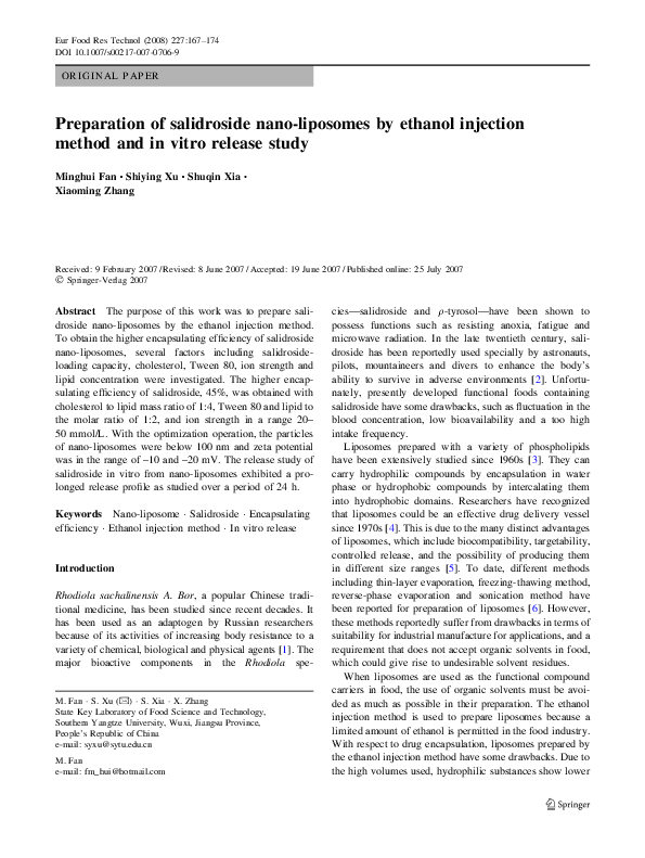 (PDF) Preparation of salidroside nano-liposomes by ethanol injection ...