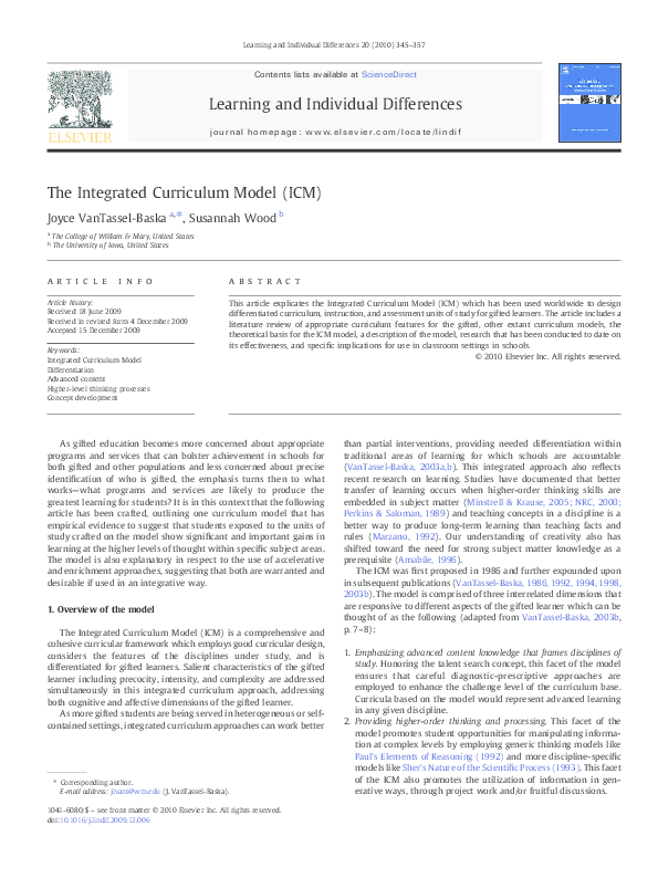 (PDF) The Integrated Curriculum Model (ICM)