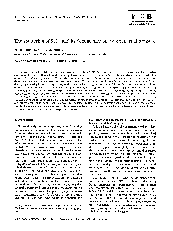 (PDF) The sputtering of SiO2 and its dependence on oxygen partial pressure