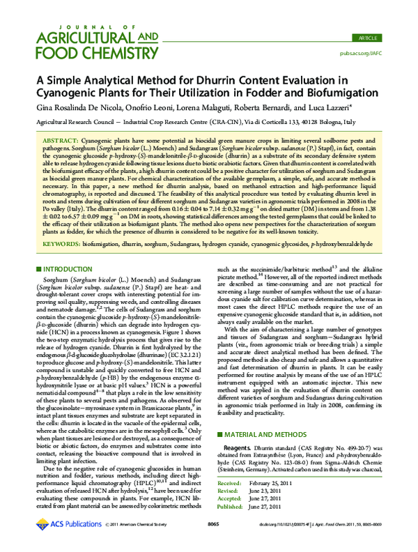 (PDF) A Simple Analytical Method for Dhurrin Content Evaluation in ...