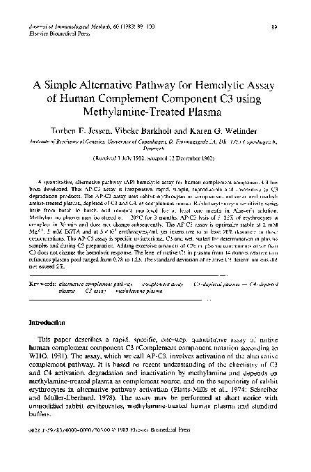 (PDF) A simple alternative pathway for hemolytic assay of human complement component C3 using ...