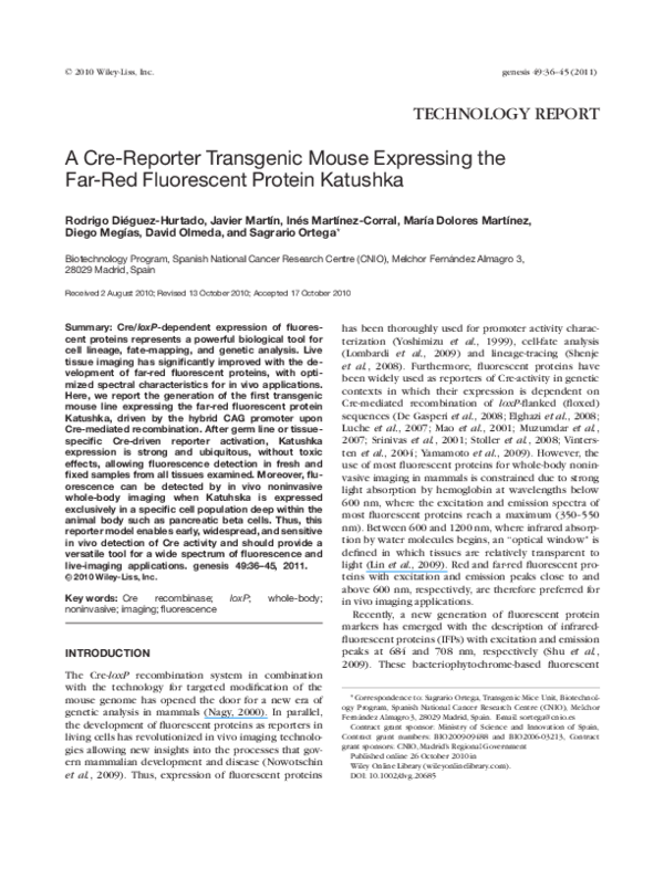 (PDF) A Cre-reporter transgenic mouse expressing the far-red ...