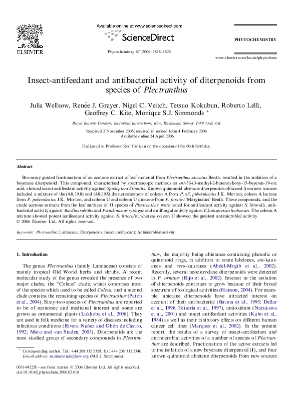 (PDF) Insect-antifeedant and antibacterial activity of diterpenoids ...