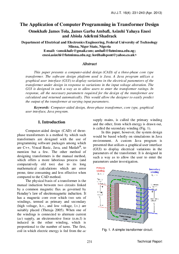 (PDF) The Application of Computer Programming in Transformer Design