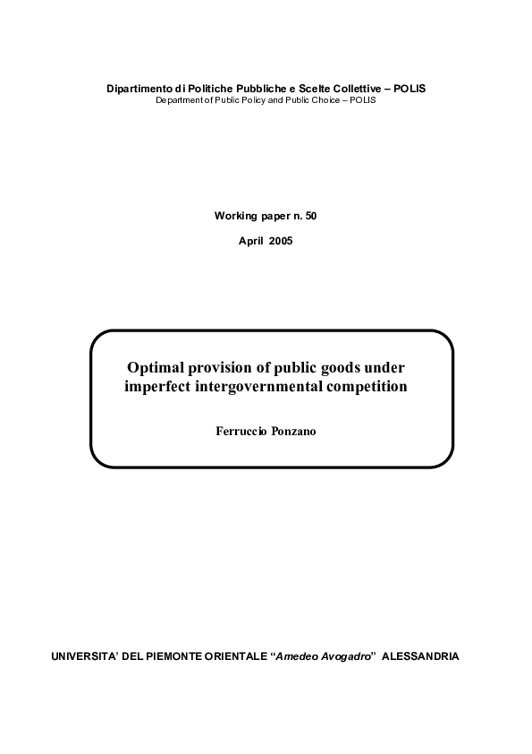 (PDF) Optimal provision of public goods under imperfect ...
