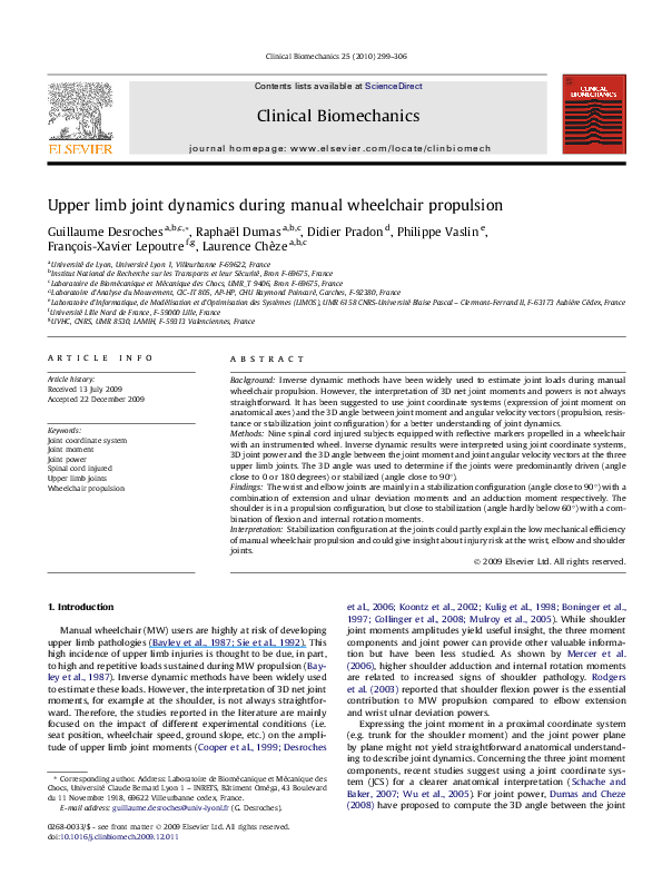 (PDF) Upper limb joint dynamics during manual wheelchair propulsion