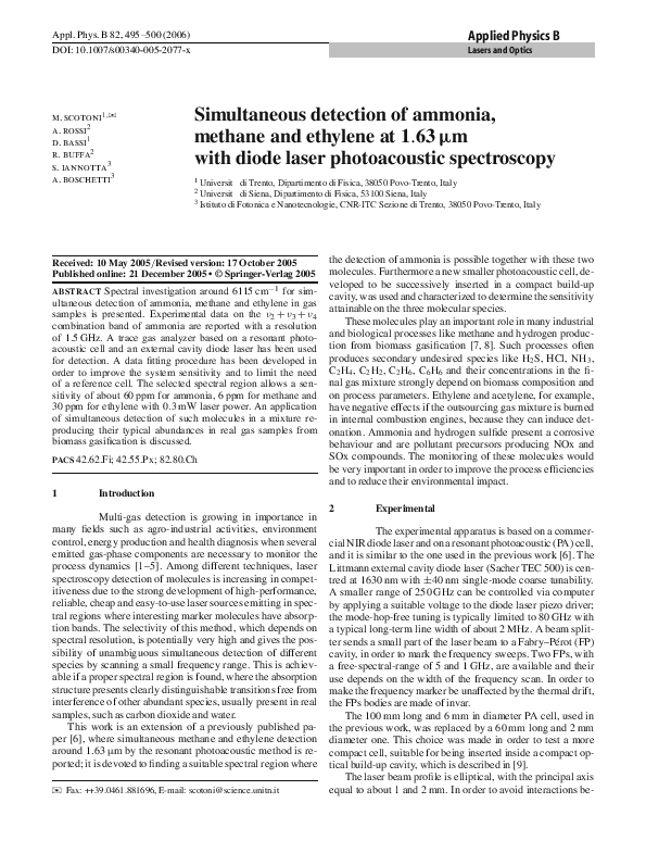 (PDF) Simultaneous detection of ammonia, methane and ethylene at 1.63 ...