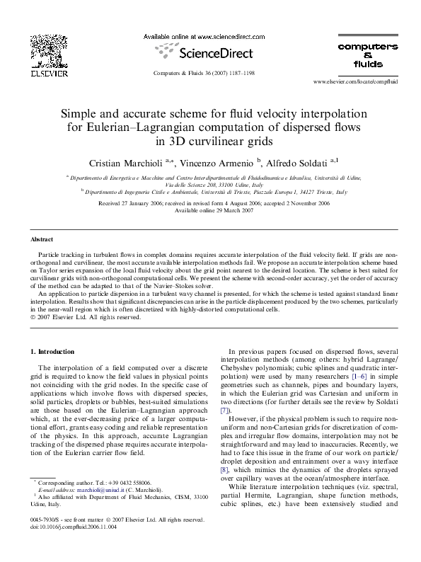 Pdf Simple And Accurate Scheme For Fluid Velocity Interpolation For Eulerian Lagrangian