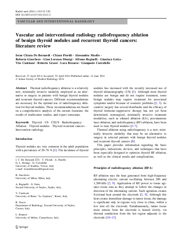 (PDF) Vascular and interventional radiology radiofrequency ablation of benign thyroid nodules ...