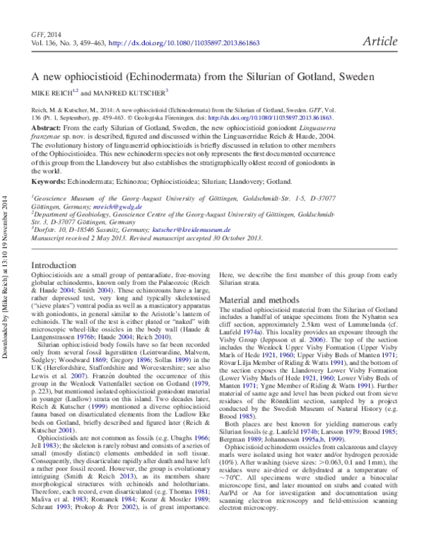 (PDF) A new ophiocistioid (Echinodermata) from the Silurian of Gotland ...