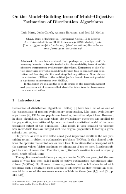 (PDF) On the Model–Building Issue of Multi–Objective Estimation of Distribution Algorithms