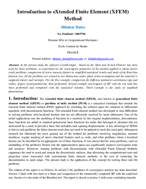 Pdf Introduction To Extended Finite Element Xfem Method