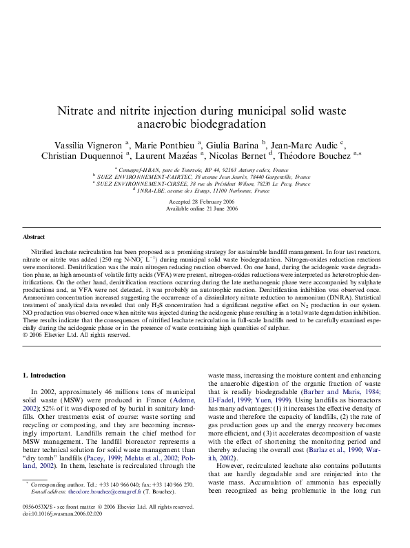 (PDF) Nitrate and nitrite injection during municipal solid waste ...
