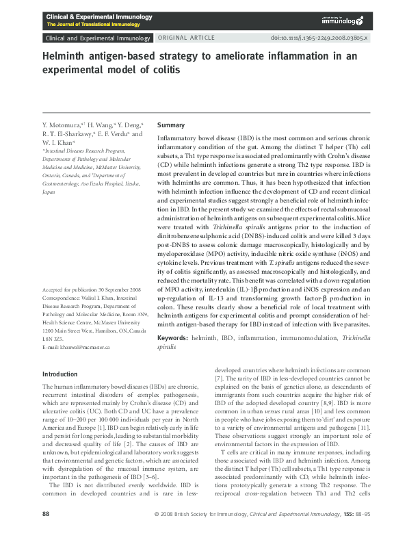 (PDF) Helminth antigen-based strategy to ameliorate inflammation in an ...
